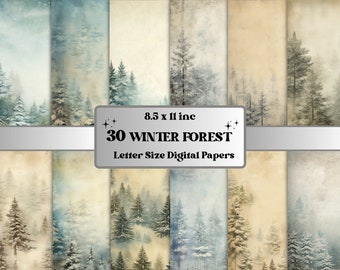 Printable Winter Wonderland Digital Papers, Snow Forest Pages, Winter ...