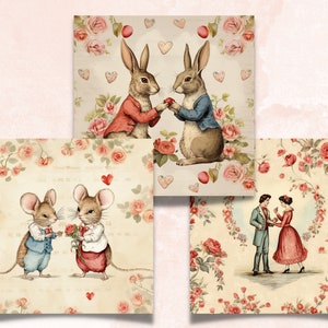 Printable Vintage Valentine's Day Digital Paper, Romantic Valentine ...