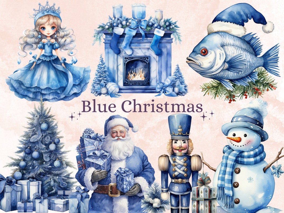 45 PNG Watercolour Blue Christmas Clipart, Pastel Christmas Blue ...