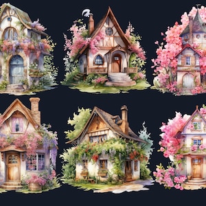 35 PNG Watercolor Spring Houses Clipart, Floral Spring House ...