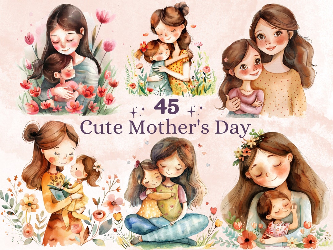 45 PNG Watercolor Cute Mother's Day Clipart, Kawaii Mothers Day ...