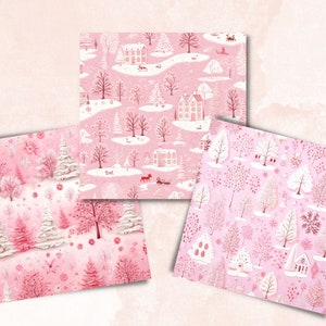 Printable Pink Christmas Digital Paper, Pastel Christmas Ephemera ...
