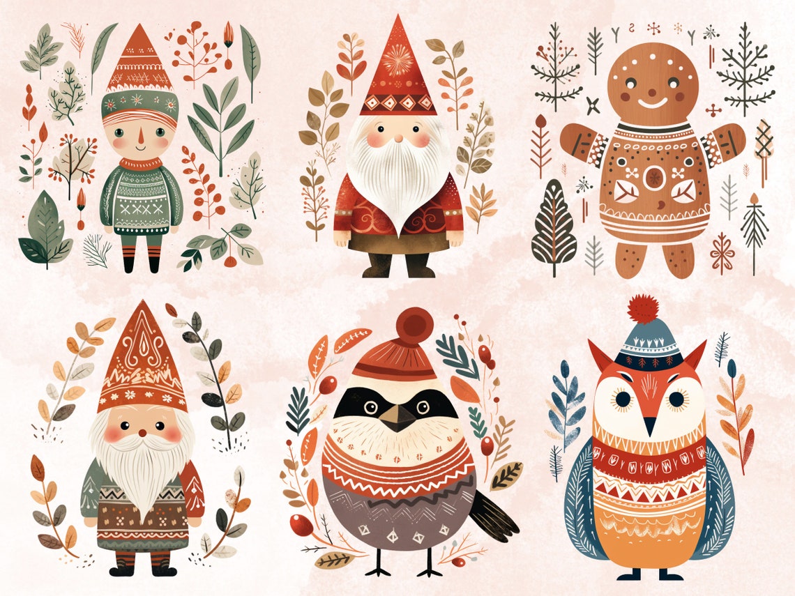 50 PNG Watercolour Scandinavian Christmas Clipart, Christmas Folk Art ...
