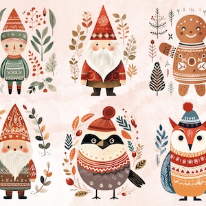 50 PNG Watercolour Scandinavian Christmas Clipart, Christmas Folk Art ...