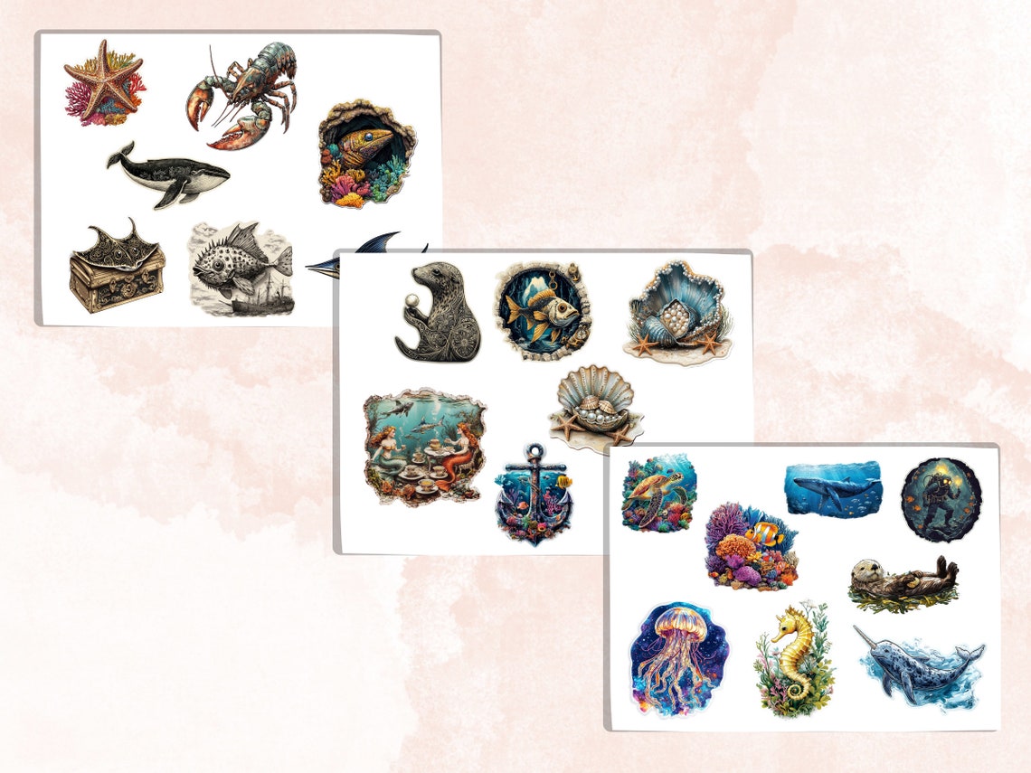 Underwater Fussy Cut Pages, Vintage Under the Sea Fussy Cut Ephemera ...