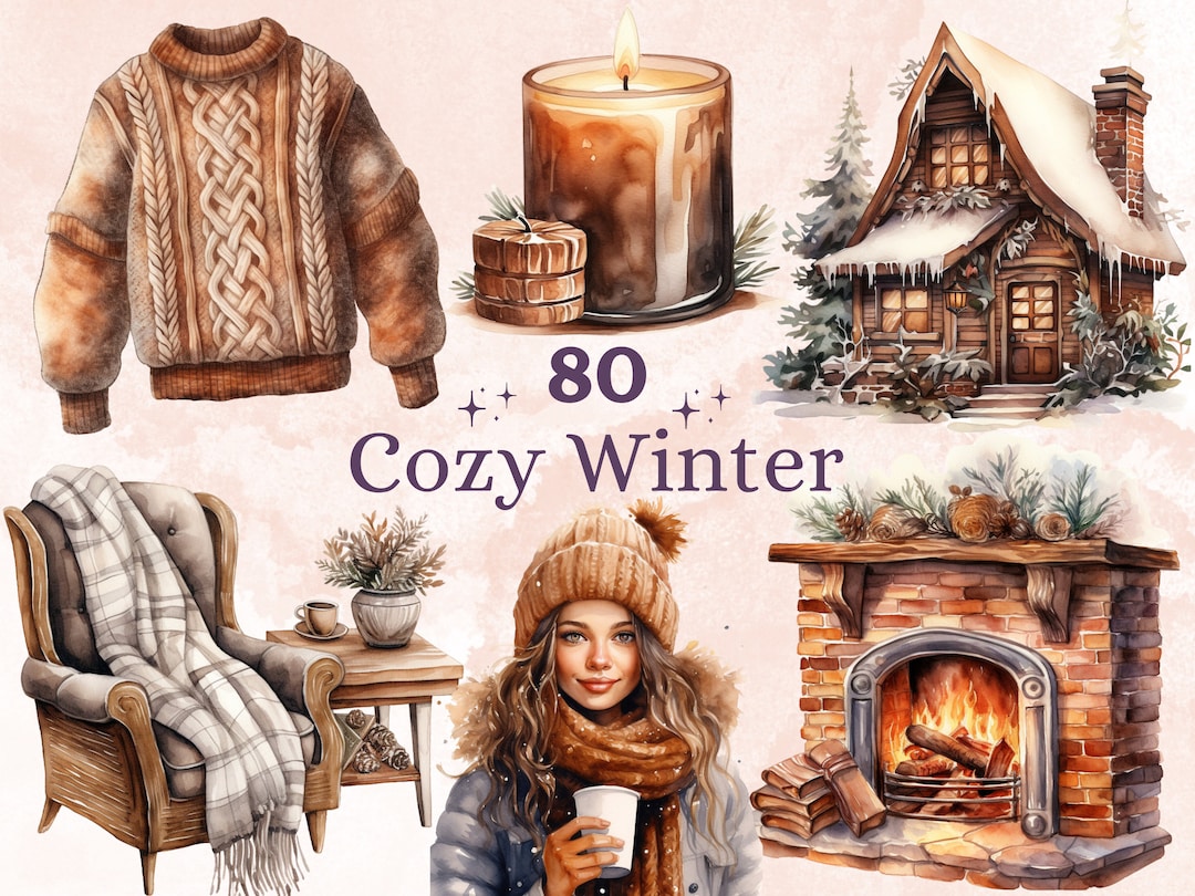 80 PNG Watercolor Cozy Winter Clipart, Bohemian Winter Girl ...
