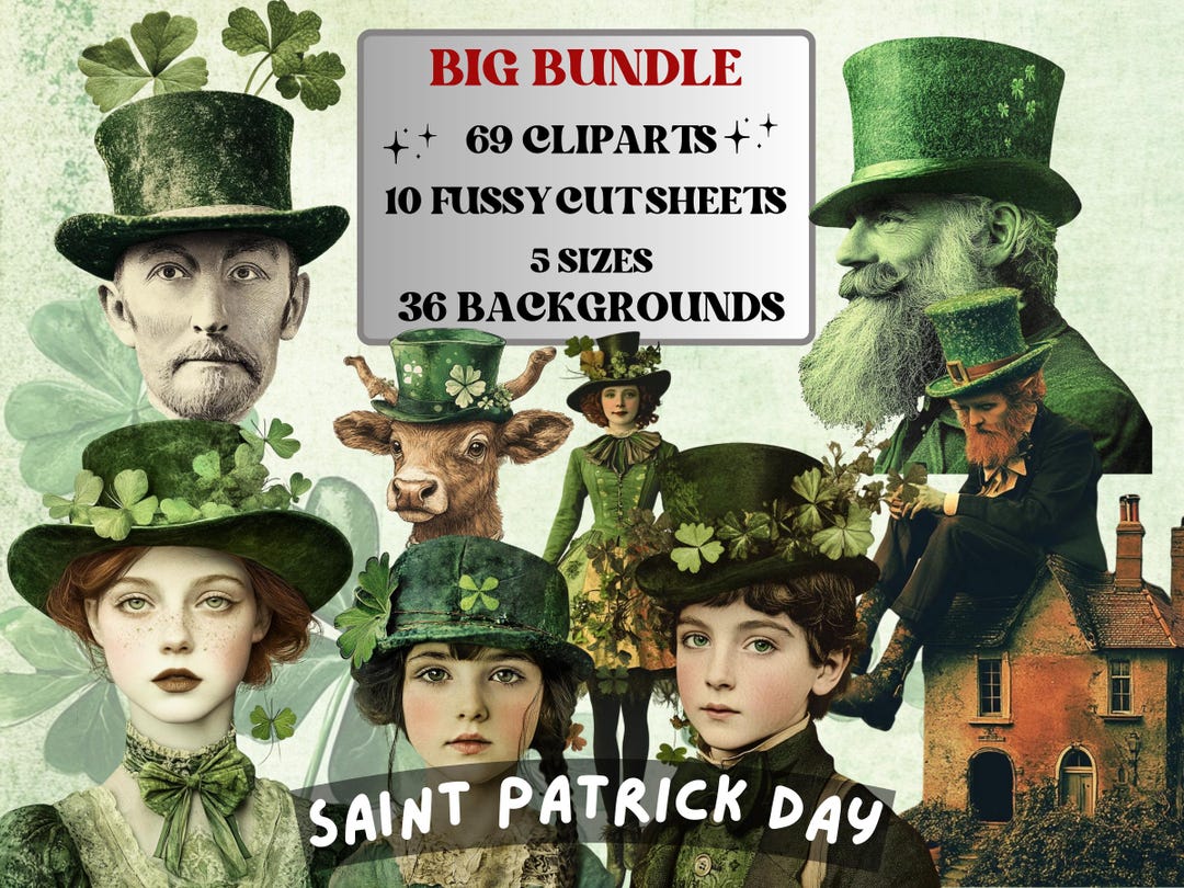 Whimsy St. Patrick's Day Collage Elements, Surreal Saint Patrick Fussy ...