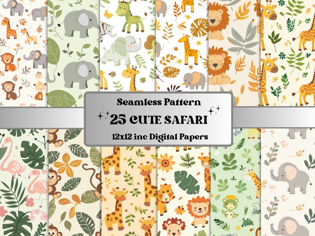 Seamless Cute Safari Baby Pattern Paper, Baby Jungle Nursery Ephemera ...