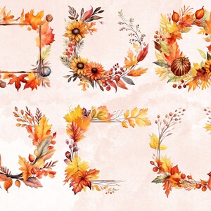 30 PNG Watercolor Fall Wreath Clipart, Floral Autumn Frames ...