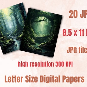 Printable Fantasy Enchanted Forest Digital Paper, Magical Mystery ...