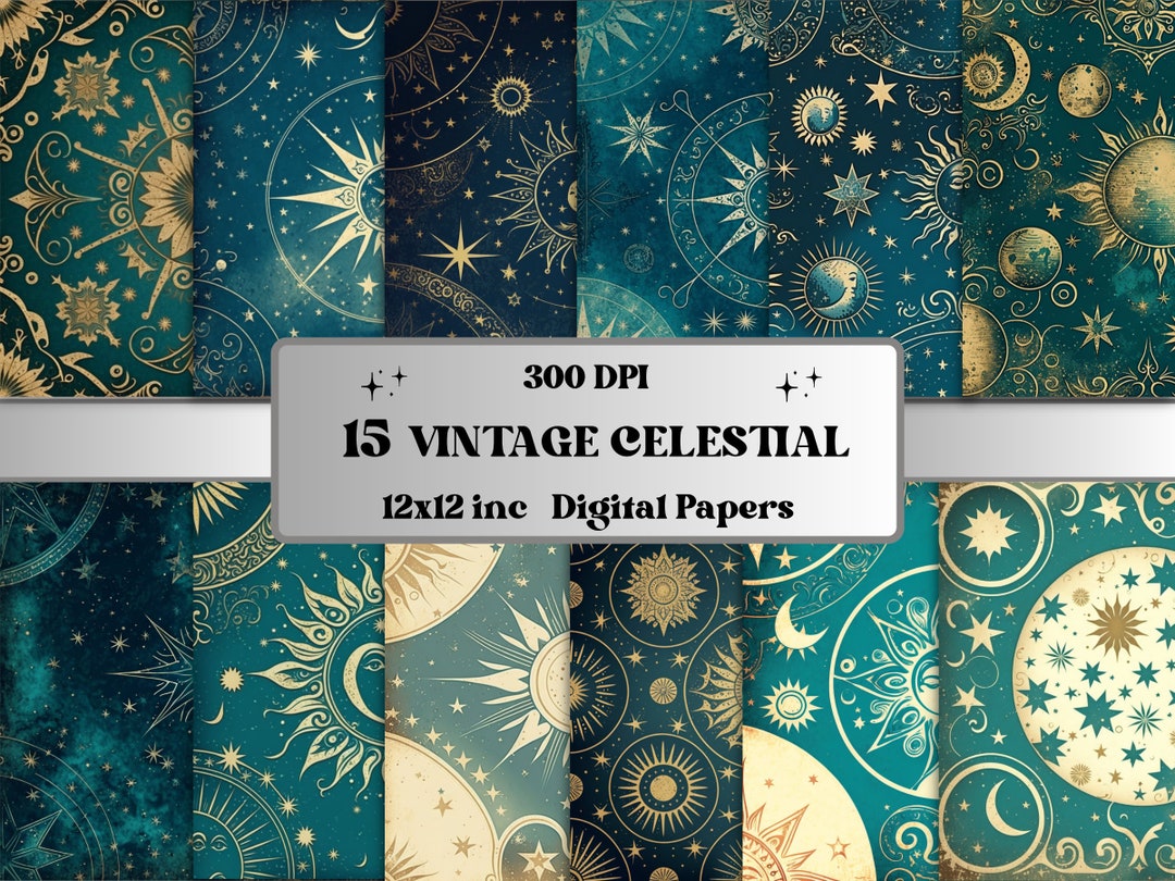 Vintage Celestial Digital Paper, Watercolor Textures Printable ...