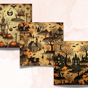 Printable Vintage Creepy Halloween Digital Paper, Halloween Ephemera ...