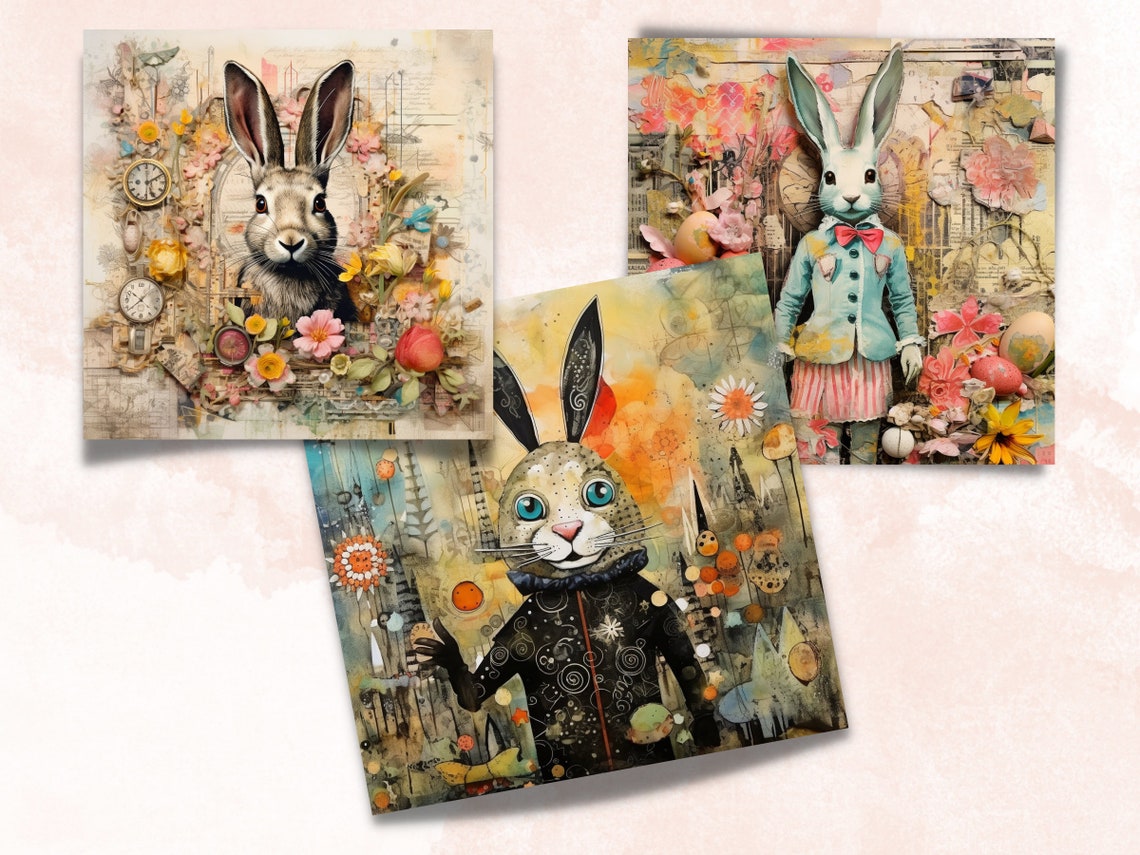 Printable Easter Mixed Media Digital Paper, Mixed Media Art Collage ...