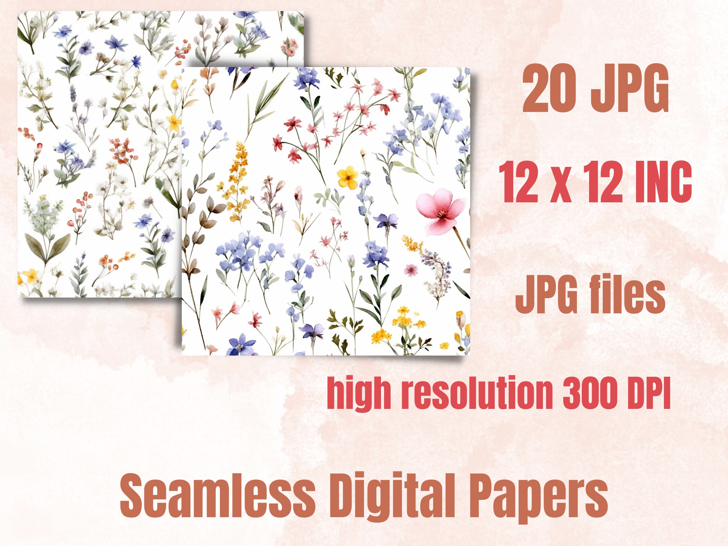 Seamless Watercolor Wildflowers Digital Paper, Spring Floral Seamless ...