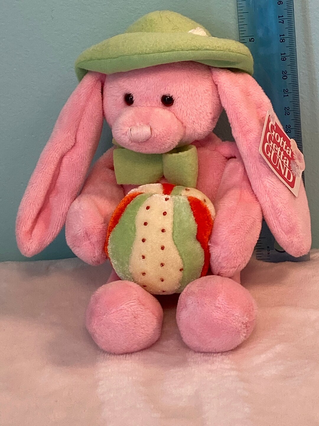 Vintage Gund Flapadoodle Bunny, Pink Plush With Green Hat, 1990s - Etsy