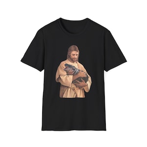 Funny Meme Tshirt, Jesus Holding Moo Deng the Hippo Joke Tee, Moo Dang ...