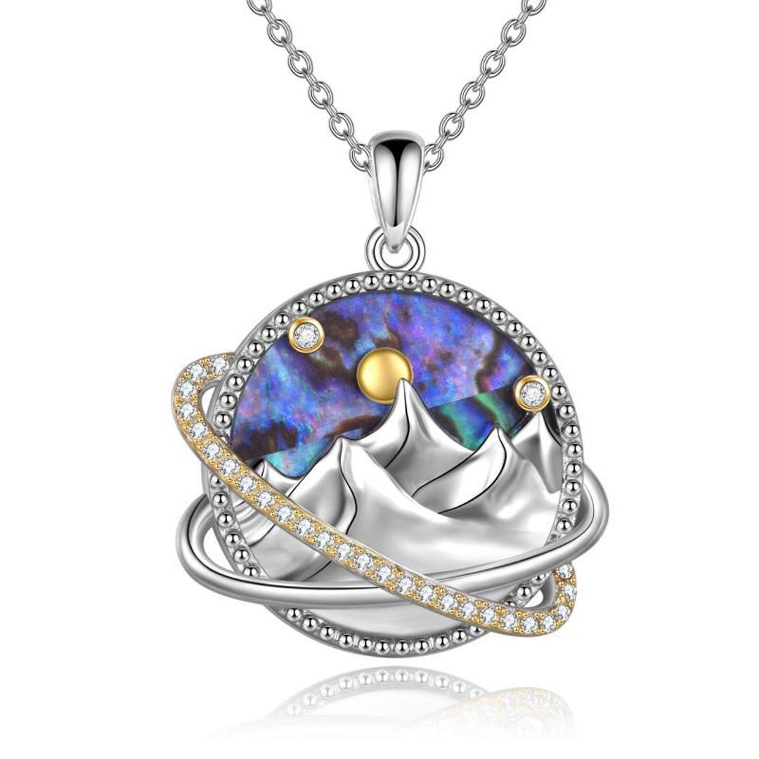 Sterling Silver Universe Planet Sun Moutain Pendant Necklace Abalone ...
