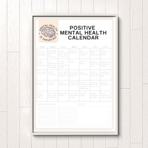 Positive Mental Health Calendar, Self Care Calendar, Mental Health ...
