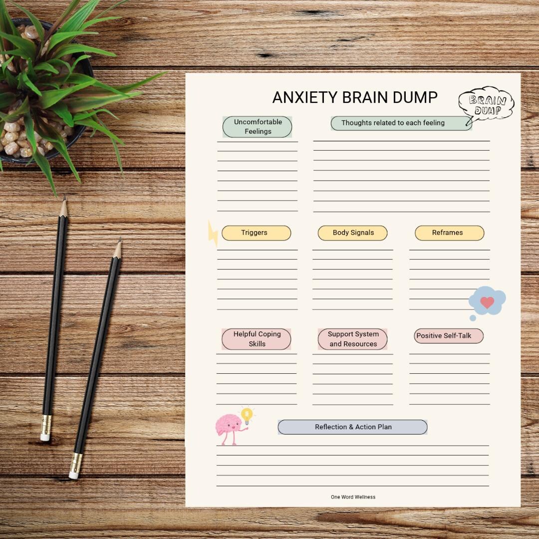 Anxiety Brain Dump Worksheet, Therapy Counseling Activity (digital ...