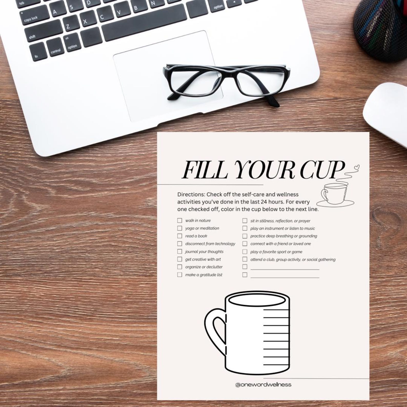 Fill Your Cup Self-care Worksheet, Therapy Activity (digital Download ...
