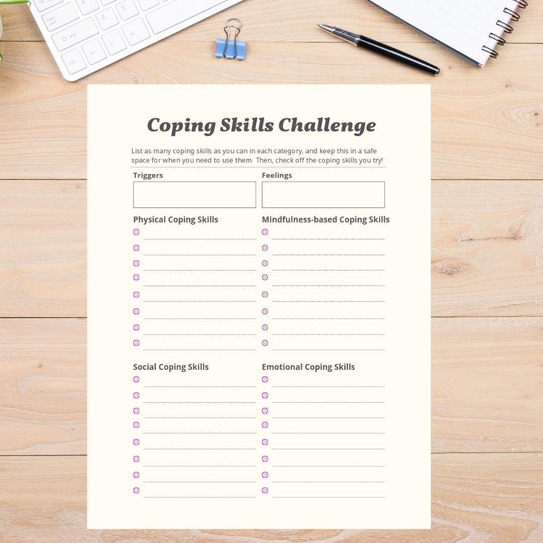 Coping Skills Challenge Worksheet, Therapy Self-help Tools (digital ...