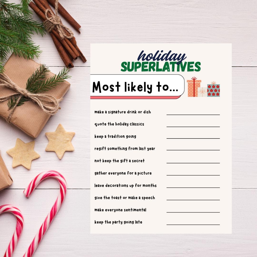 Holiday Superlatives, Family Game, Friendsiving Activity, Most Likely ...