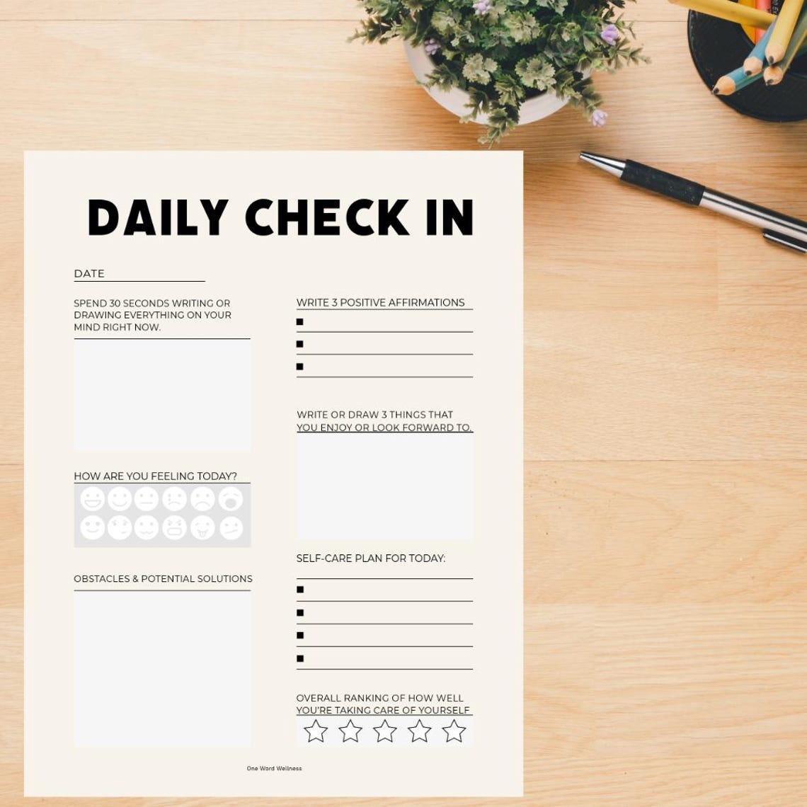 Daily Mental Health Check-in Worksheet, Self-care (digital Download PDF ...