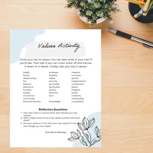 Core Values Activity Printable, Counseling Resource, Mental Health ...