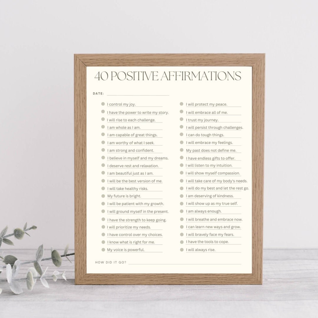 Positive Affirmations Printable, Therapy Resource (digital Download PDF ...