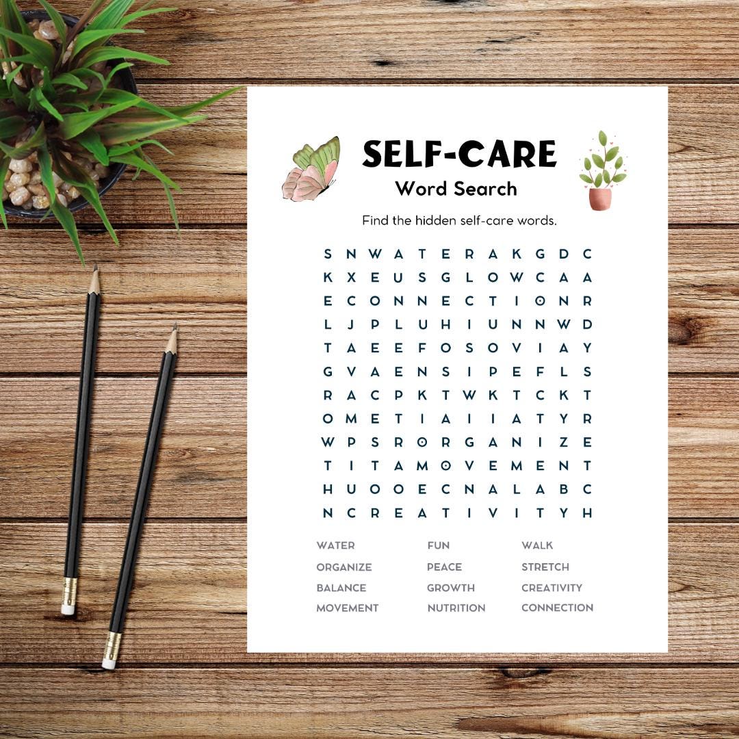Self-care Word Search, School Counseling Worksheet, Therapy Activity ...