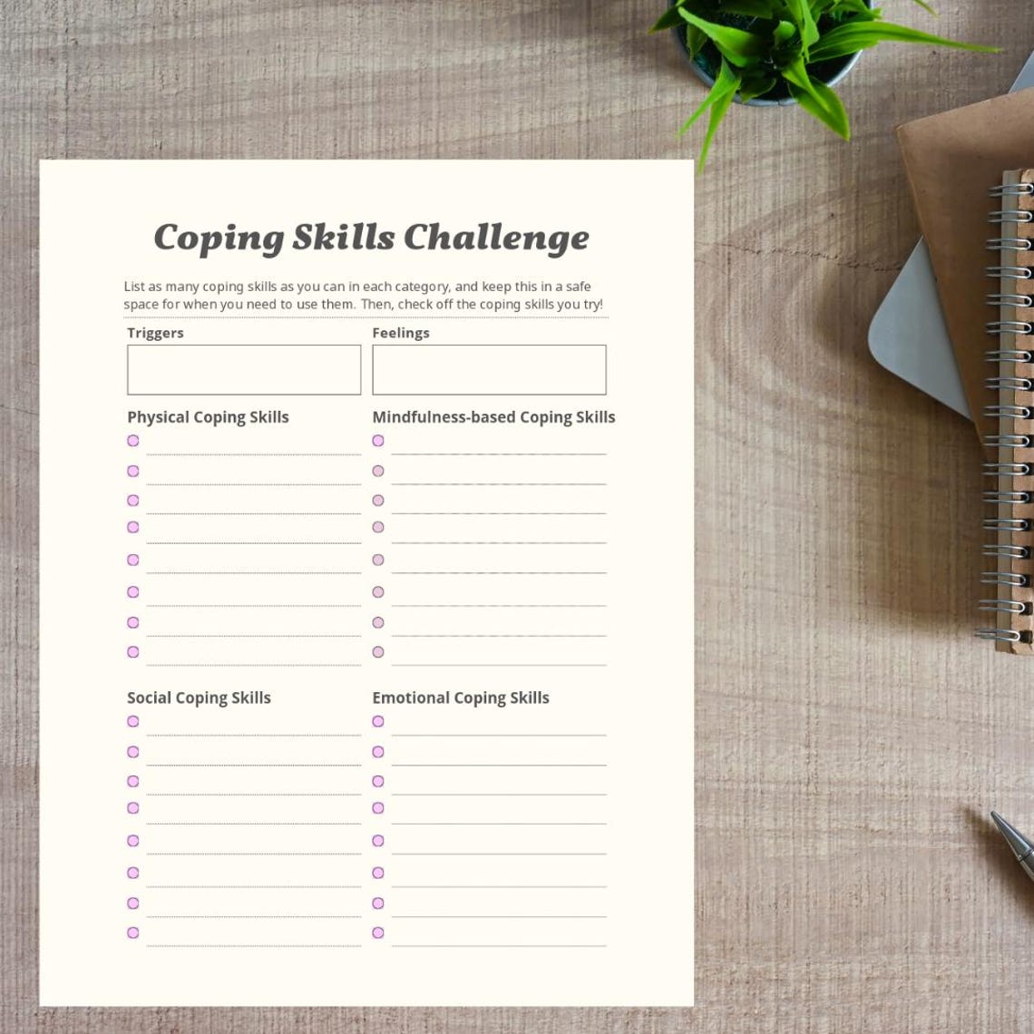 Coping Skills Challenge Worksheet, Therapy Self-help Tools (digital ...