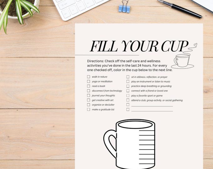 Fill Your Cup Self-care Worksheet, Therapy Activity (digital Download ...