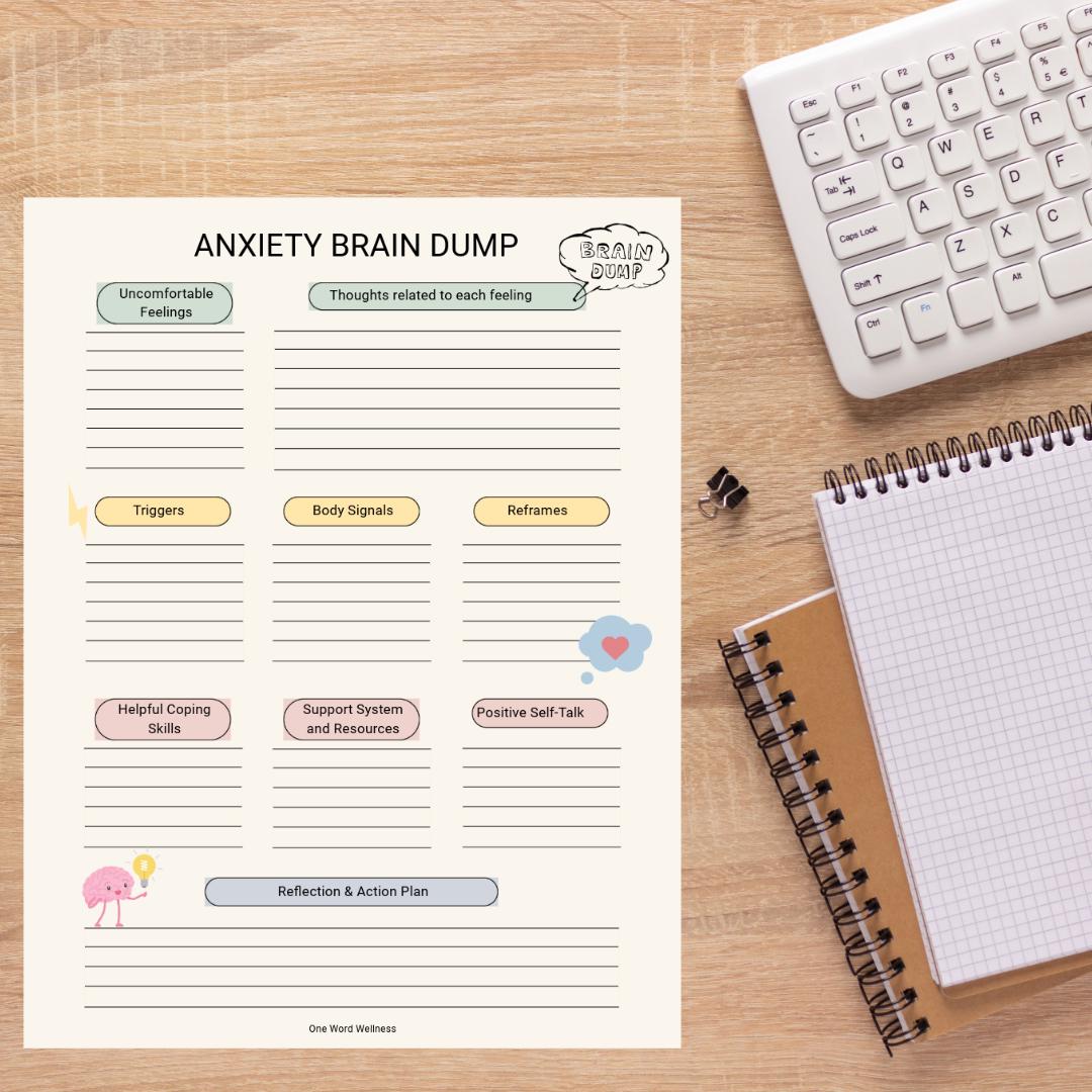Anxiety Brain Dump Worksheet, Therapy Counseling Activity (digital ...