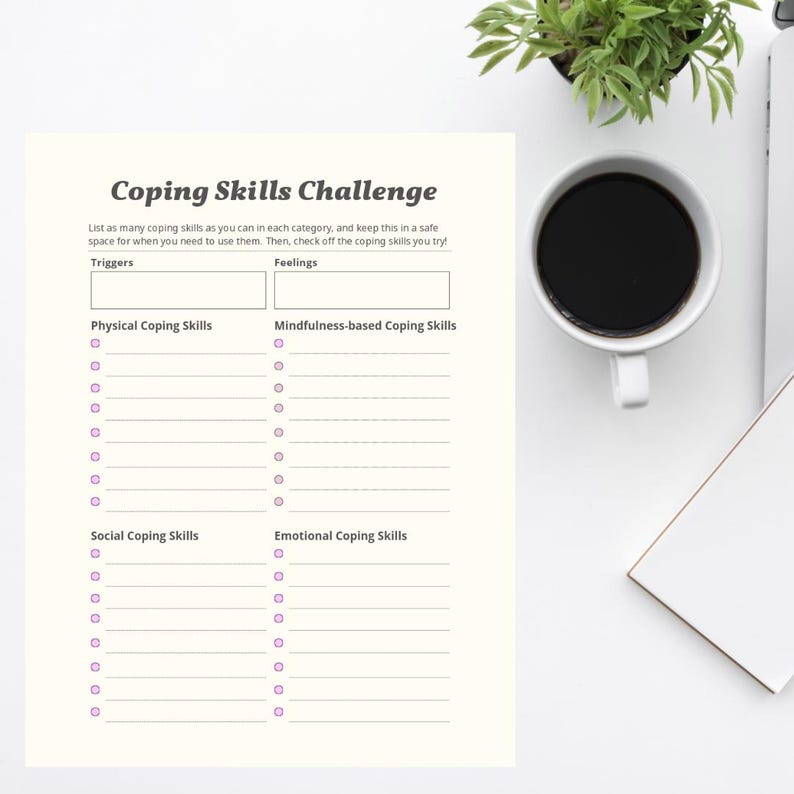 Coping Skills Challenge Worksheet, Therapy Self-help Tools (digital ...