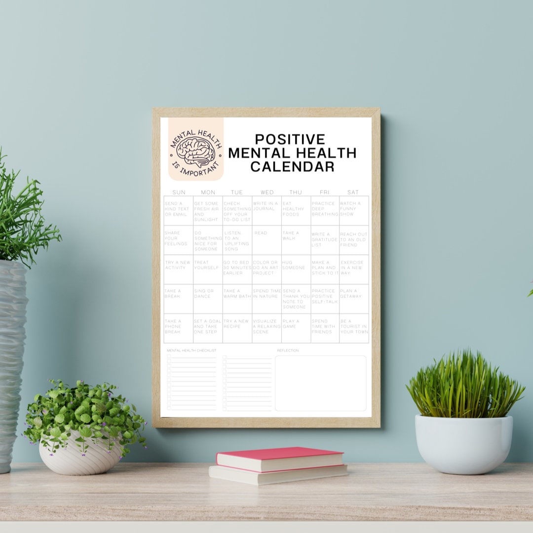 Positive Mental Health Calendar, Self Care Calendar, Mental Health ...