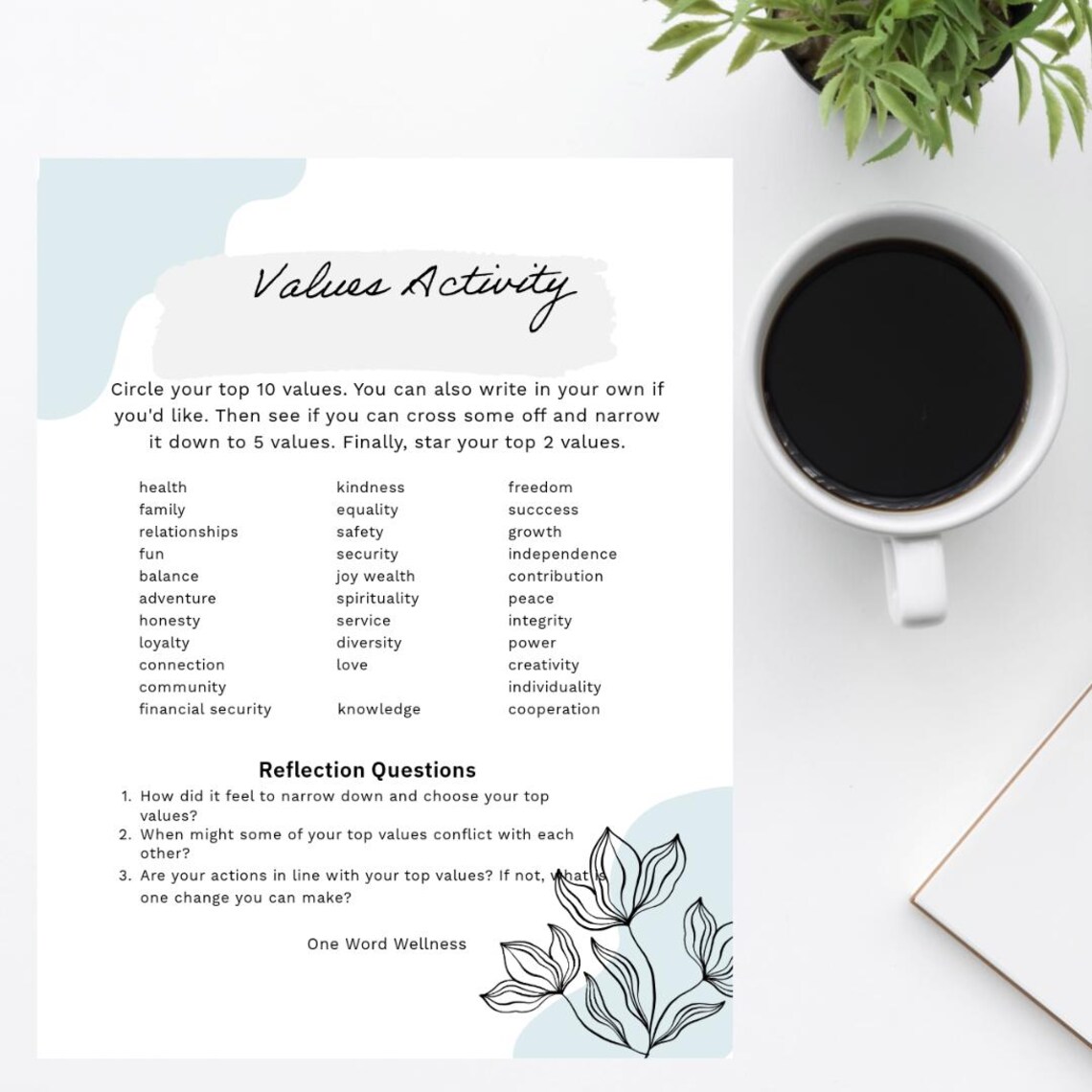 Core Values Activity Printable, Counseling Resource, Mental Health ...