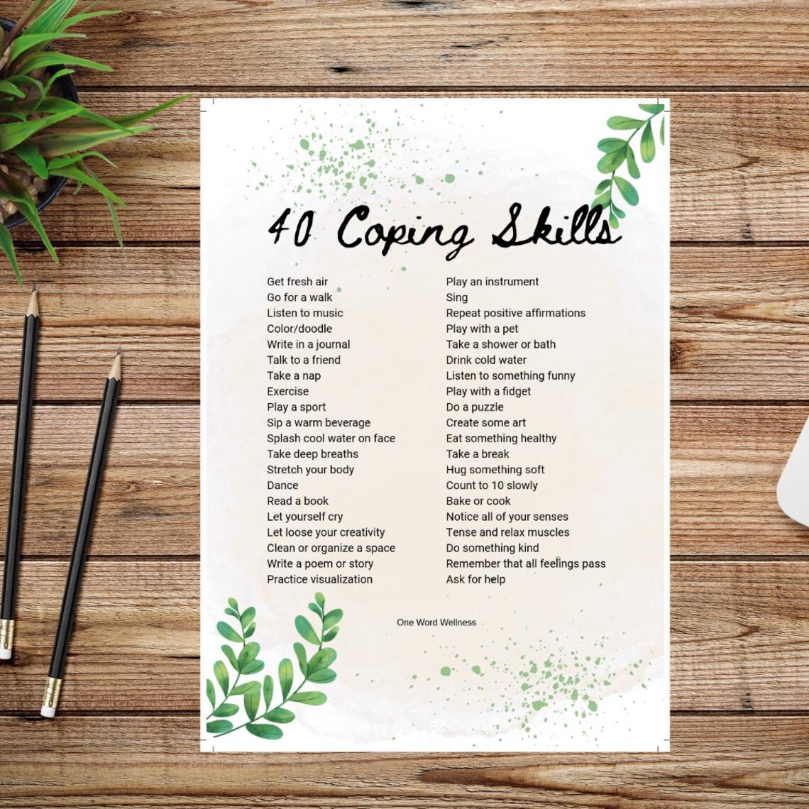 40 Coping Skills Printable, Therapy and Self-help, Stress Relief ...
