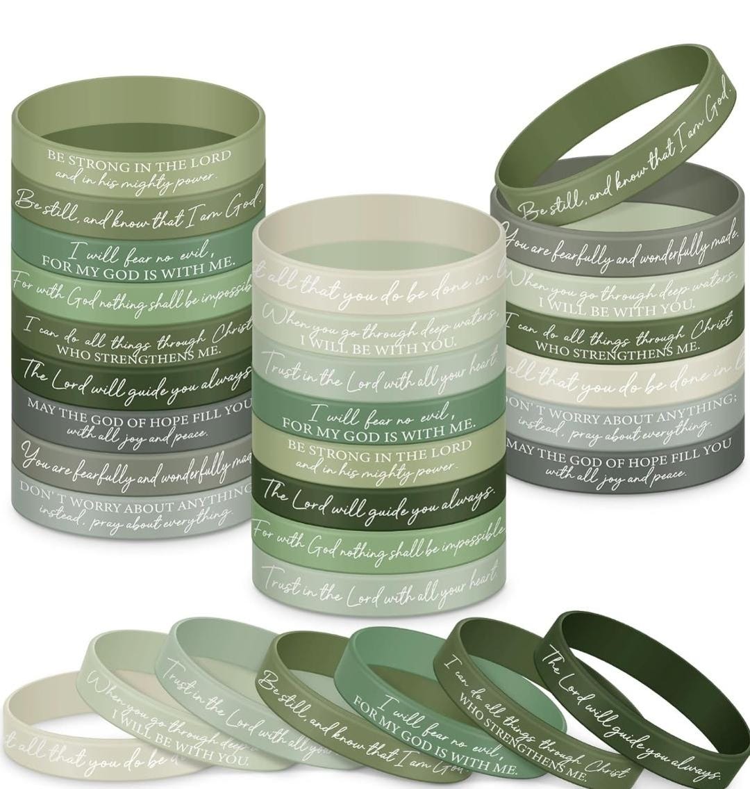 12pcs Green Shades Bible Verses Bracelets Bulk Scripture Silicone ...