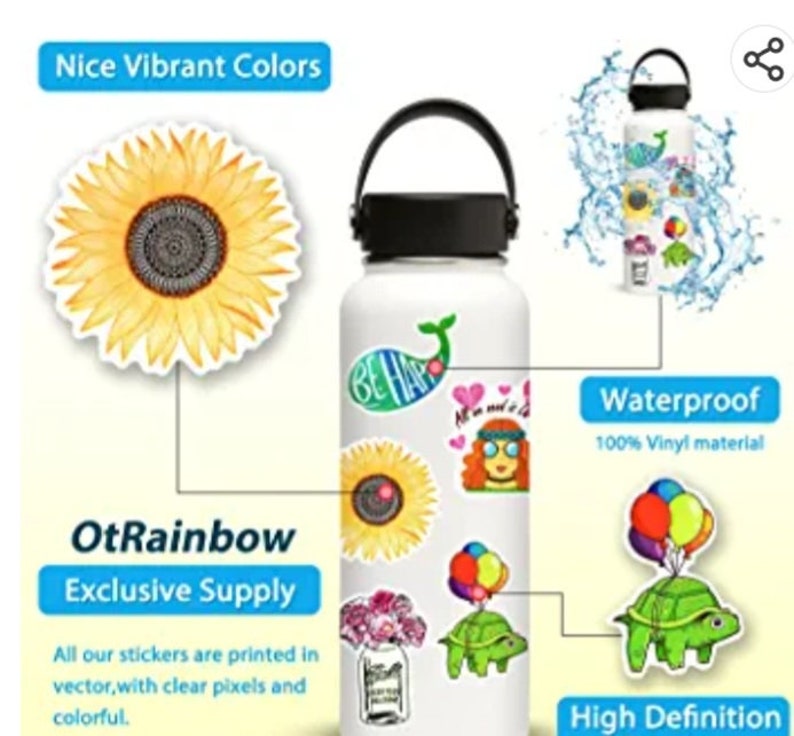 100 Pc Colorful VSCO Waterproof Stickers, Cute Aesthetic Stickers ...