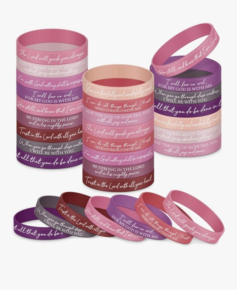 12pcs Pink Shades Bible Verses Bracelets Bulk Scripture Silicone ...