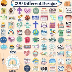 Christian Stickers 200-piece Set: Bible Verse Decals for Water Bottles ...