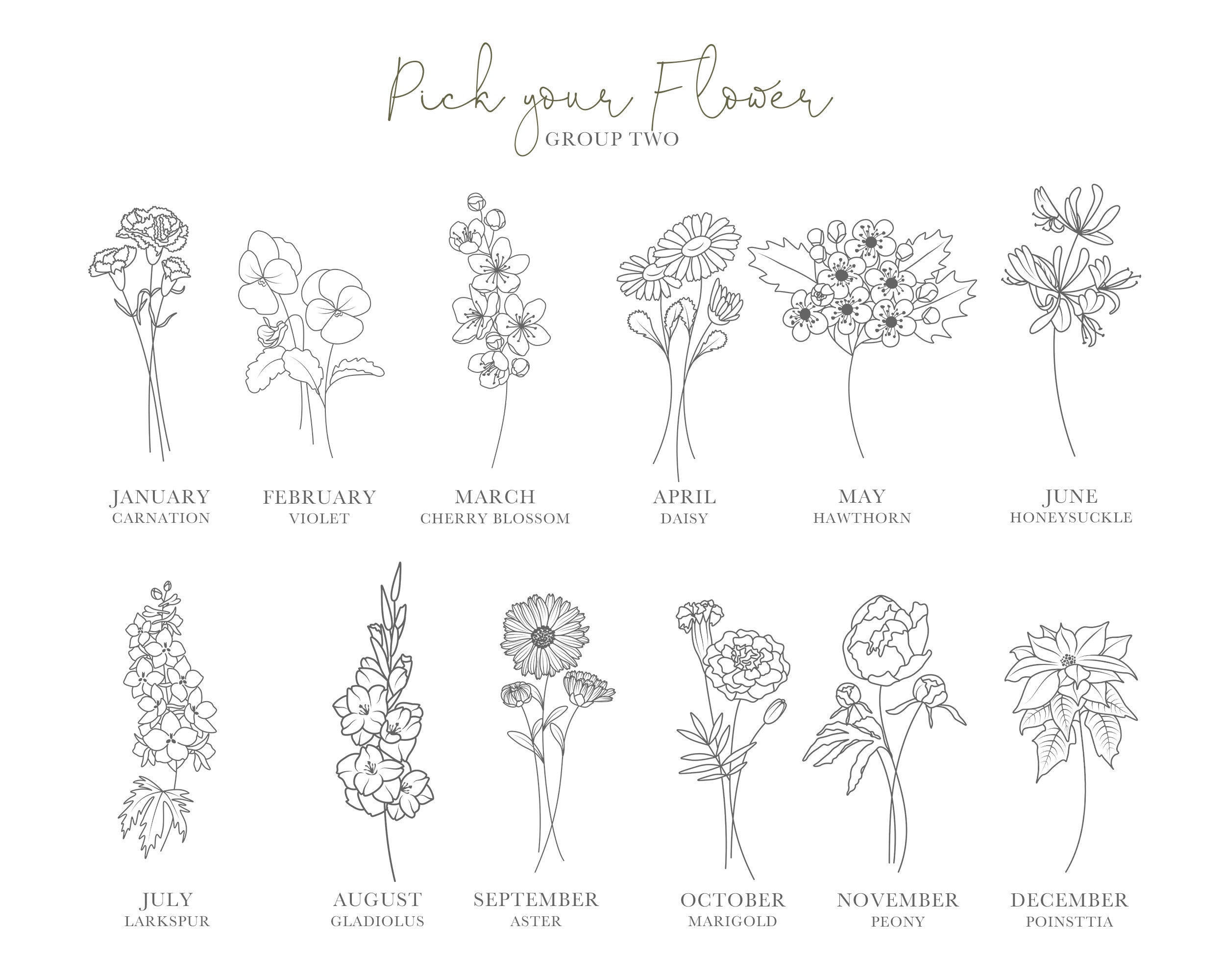 Birth Flower Print, Birth Month Flower Print, Personalized Birth Flower ...