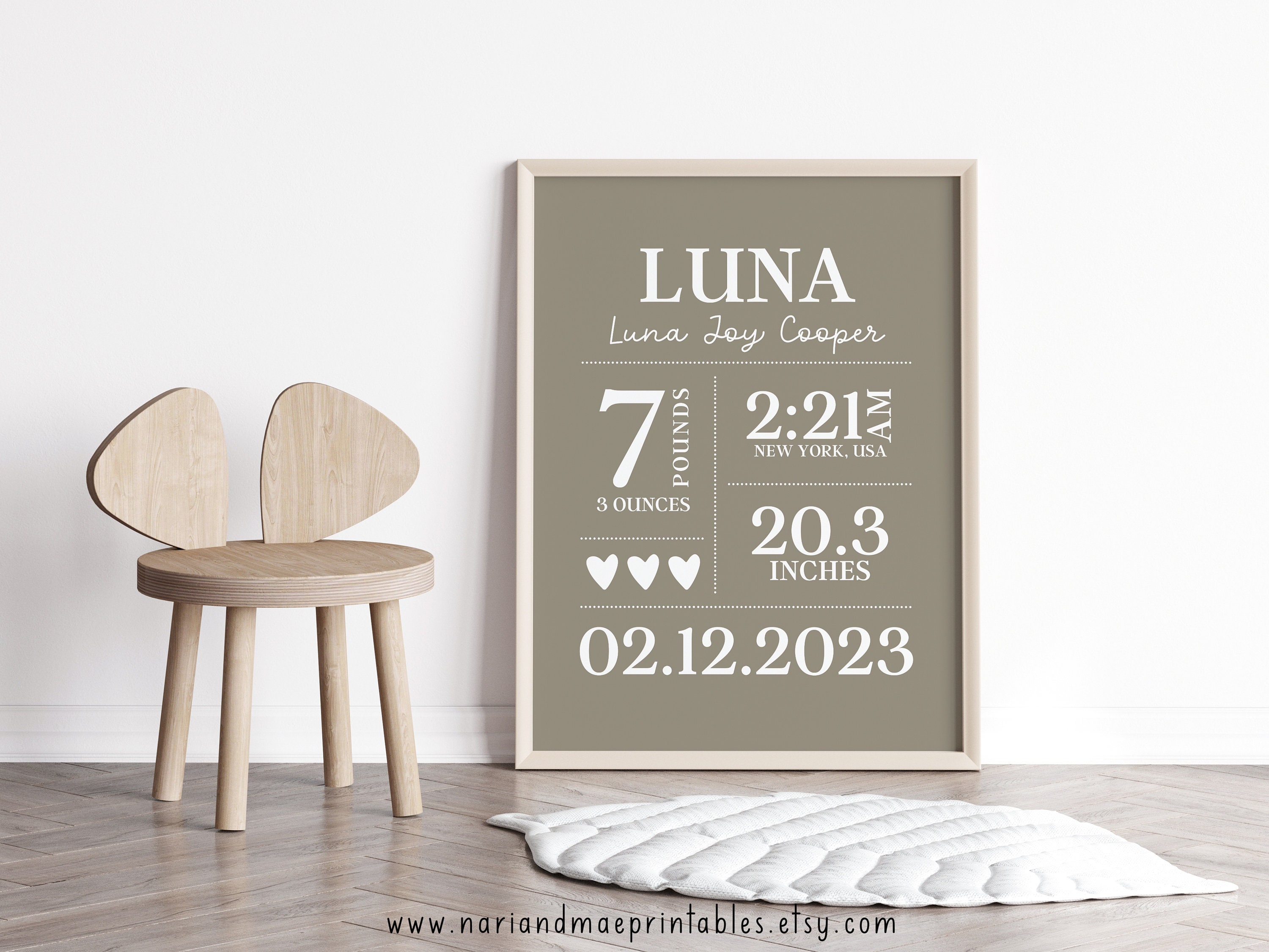 Minimalist Birth Stats Sign, Birth Statistics Print, Baby Birth ...