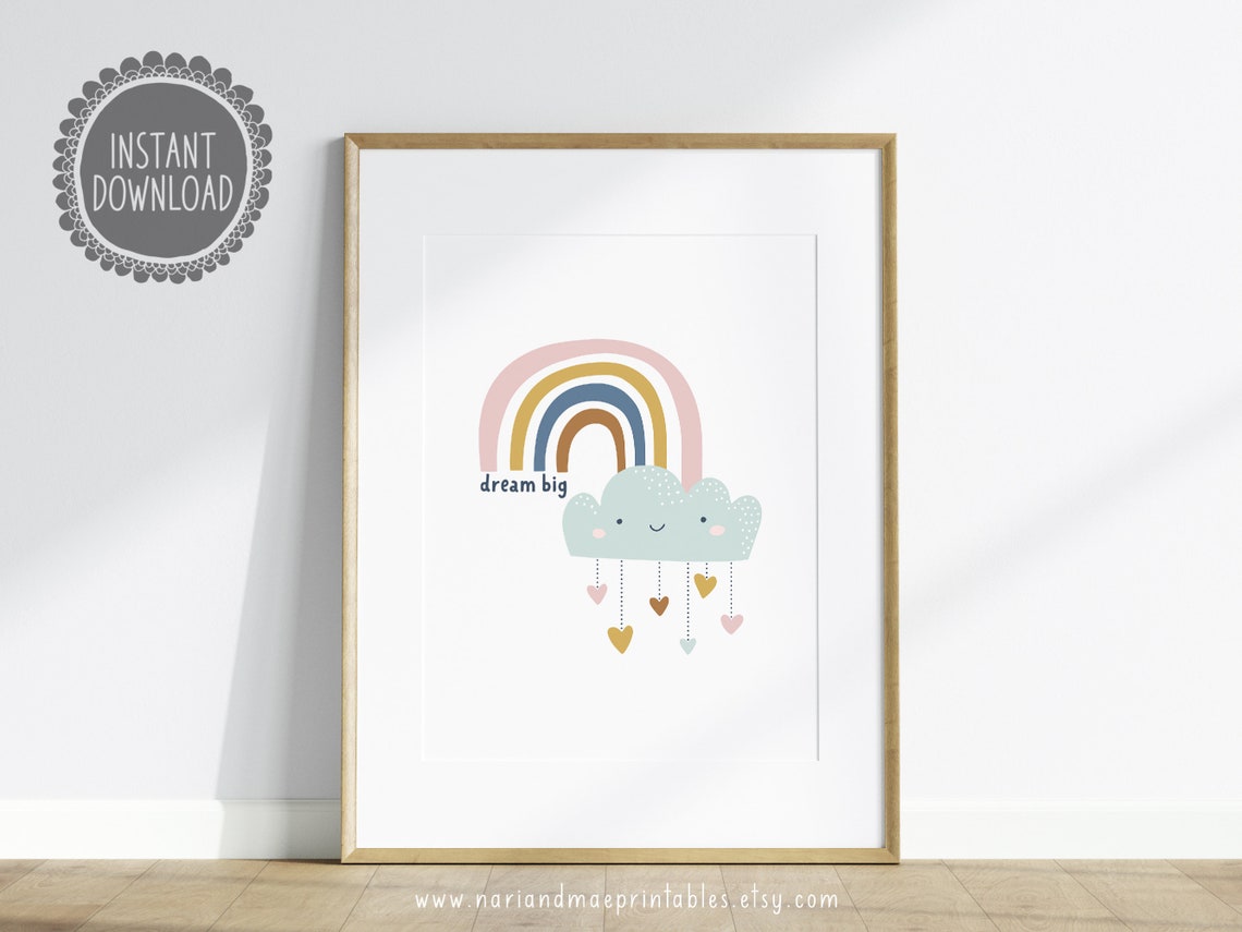 Dream Big Rainbow Nursery Print Decor Rainbow Wall Art Printable ...