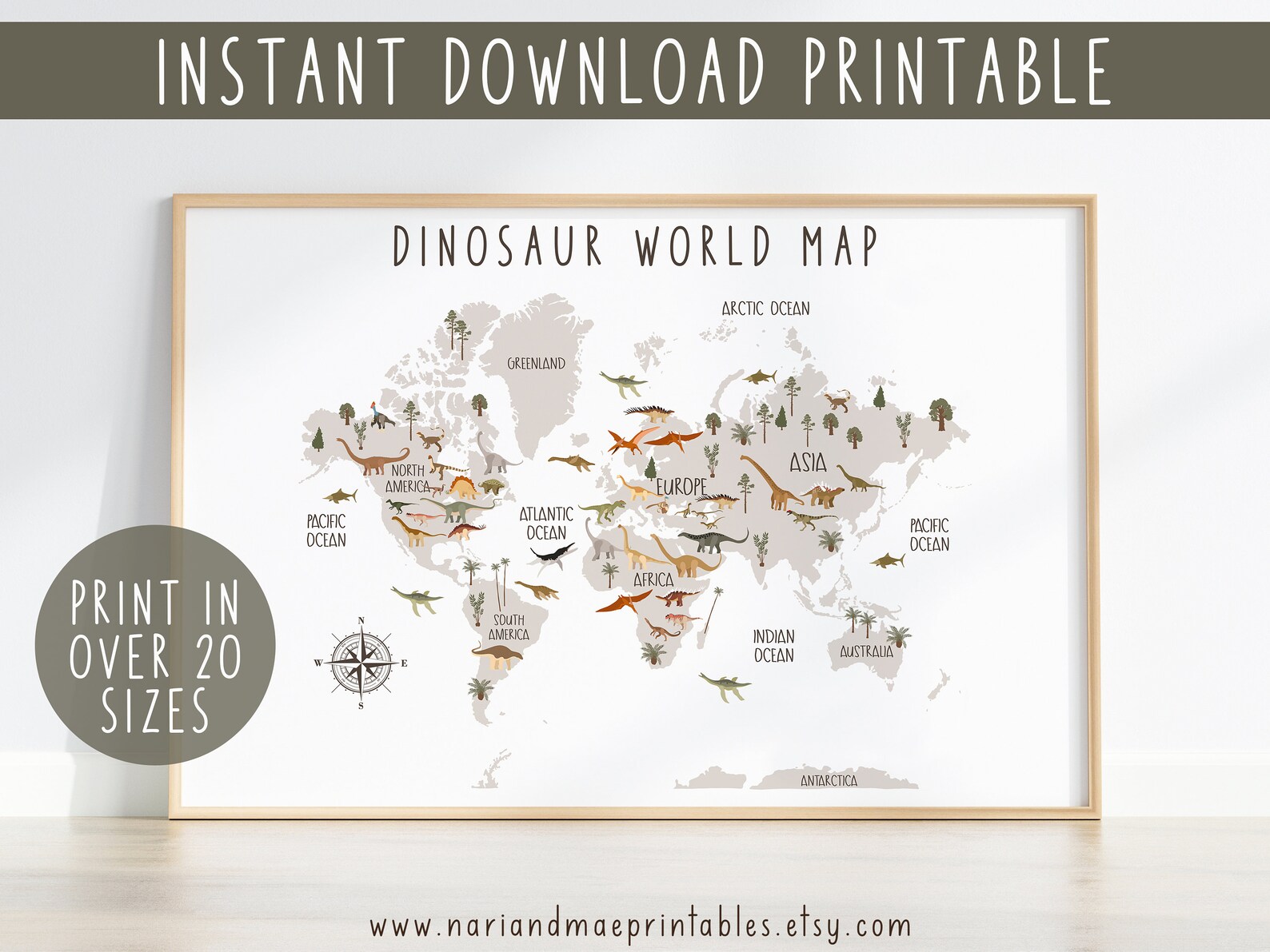 Dinosaur World Map Printable Dinosaur Wall Decor Dinosaur - Etsy Canada