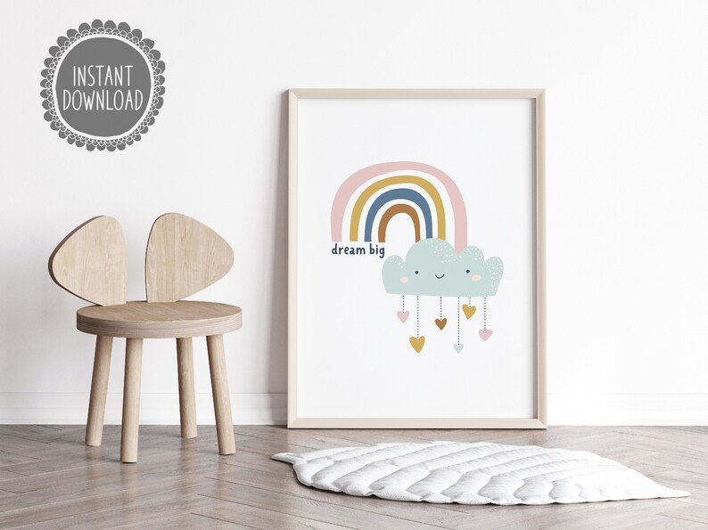 Dream Big Rainbow Nursery Print Decor Rainbow Wall Art Printable ...