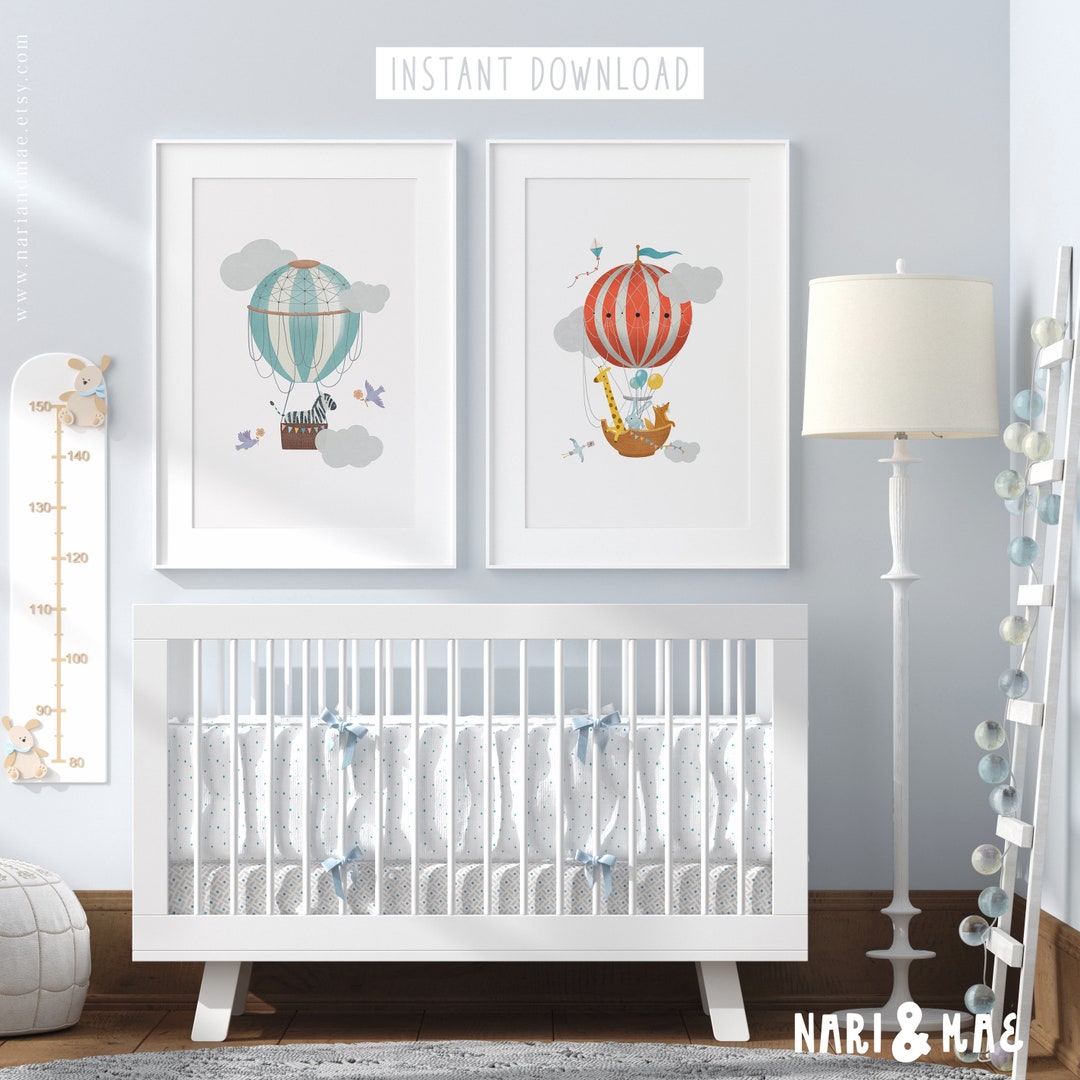Hot Air Balloon Nursery Wall Art Set, Nursery Hot Air Balloon With ...