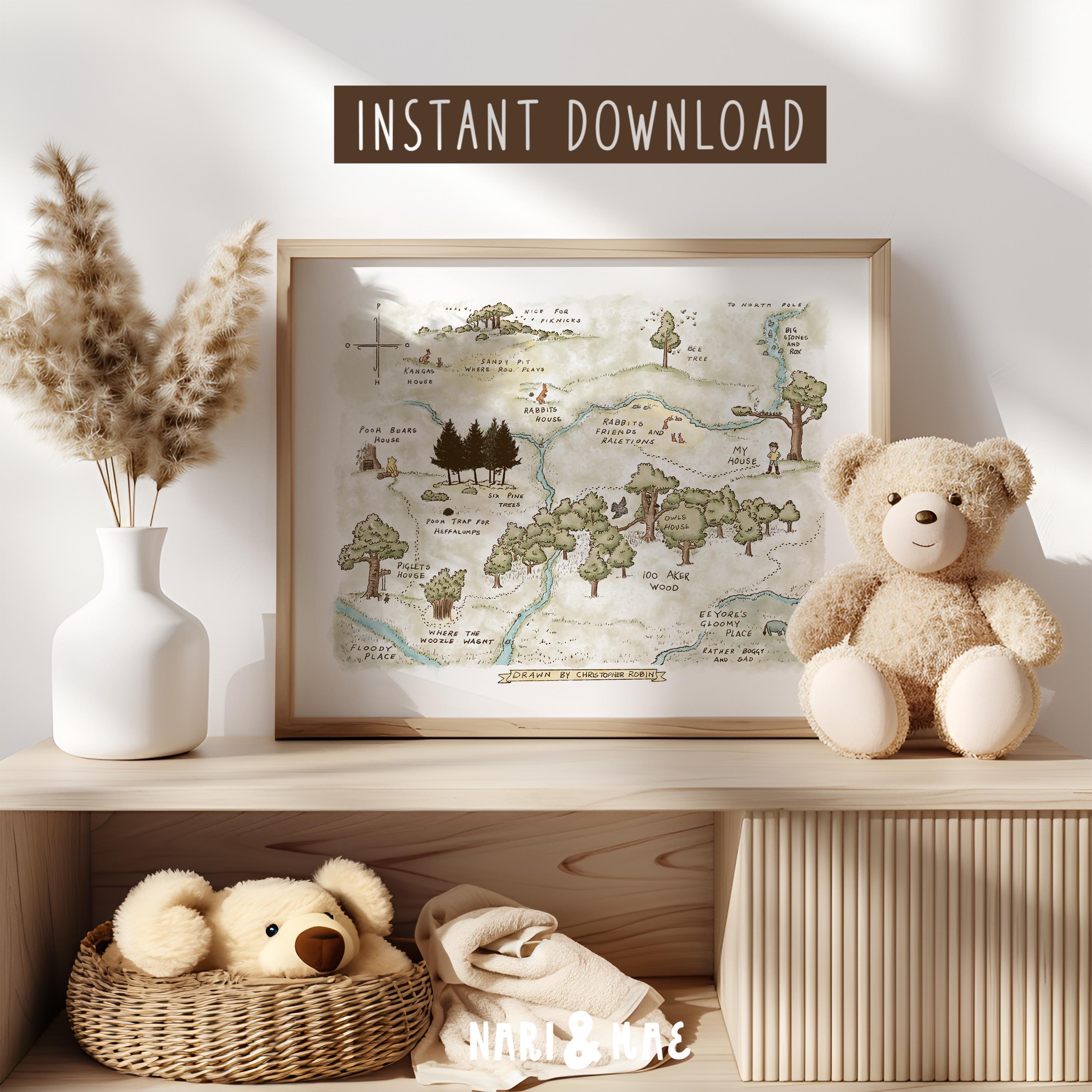 100 Acre Wood Map, Vintage Winnie the Pooh Nursery Wall Art, Nursery ...