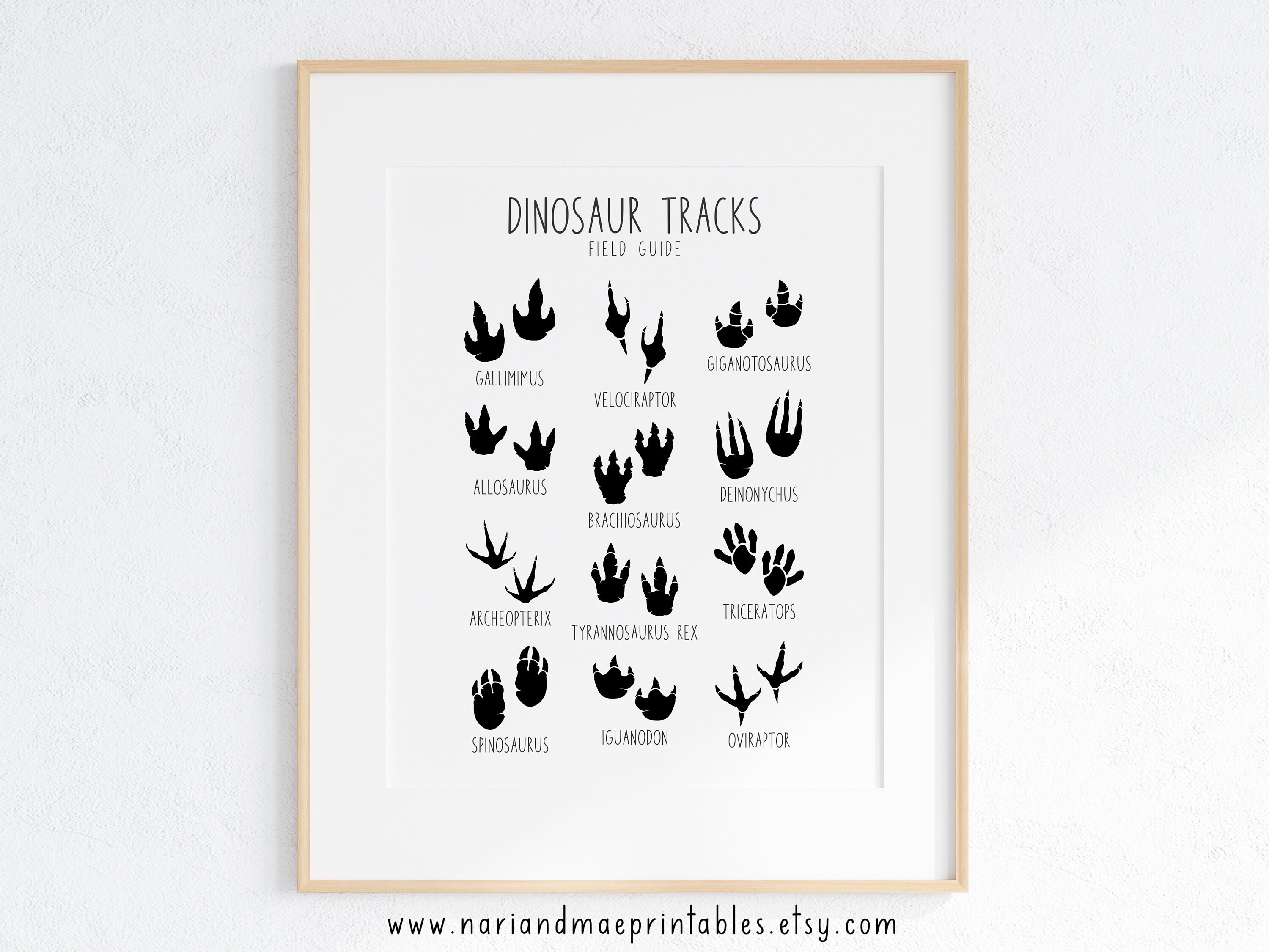 Dinosaur Tracks Print, Black and White Dinosaur Footprints Educational ...