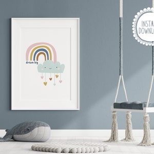 Dream Big Rainbow Nursery Print Decor Rainbow Wall Art Printable ...